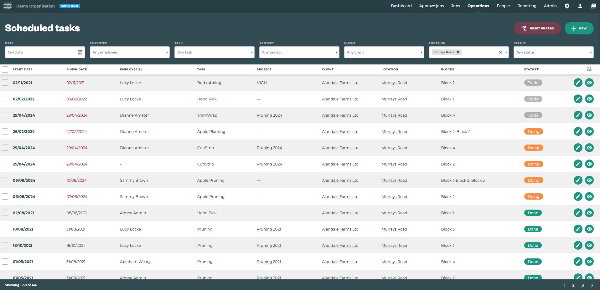 Scheduled Tasks Page