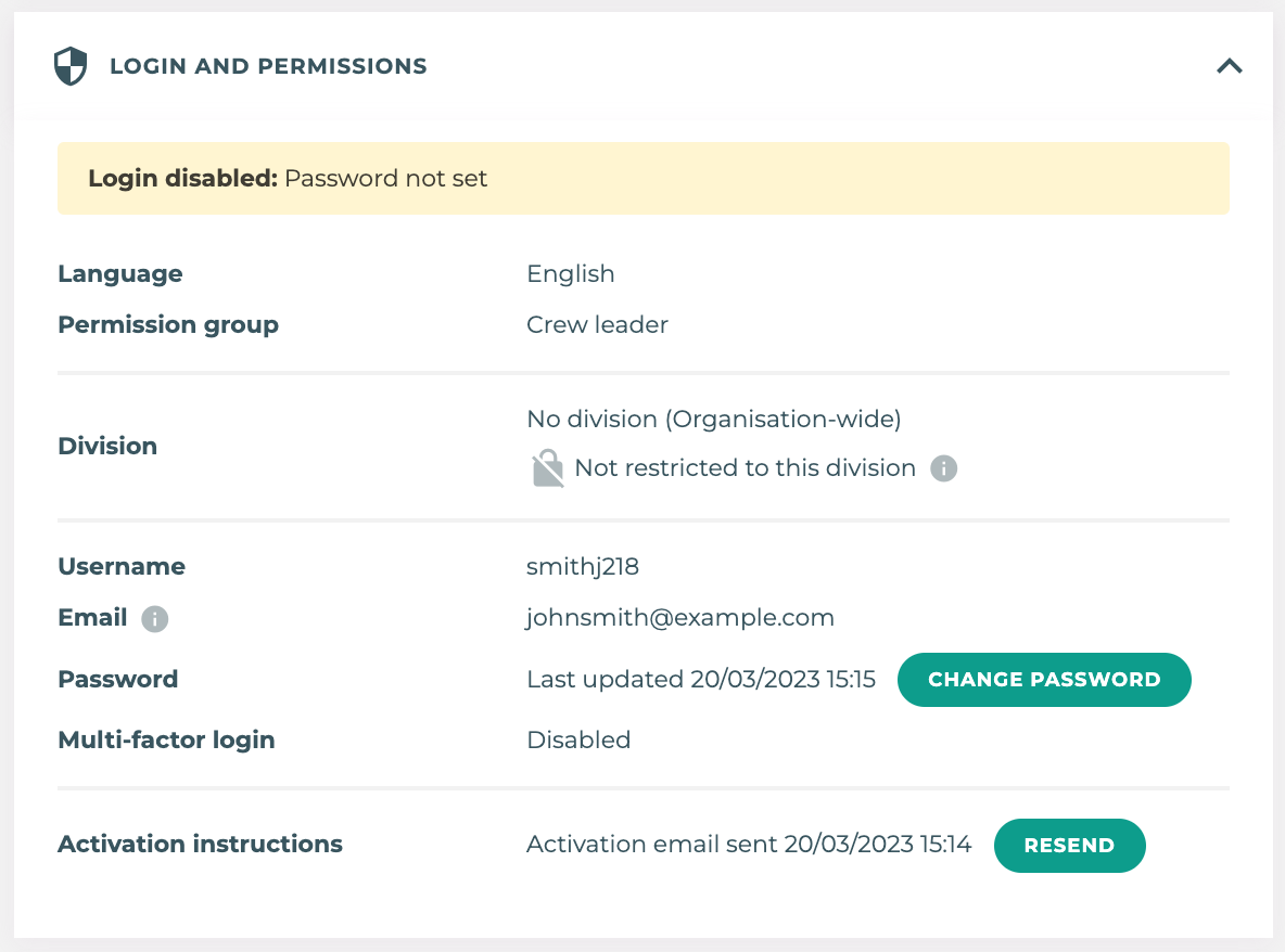 Employee login and permissions